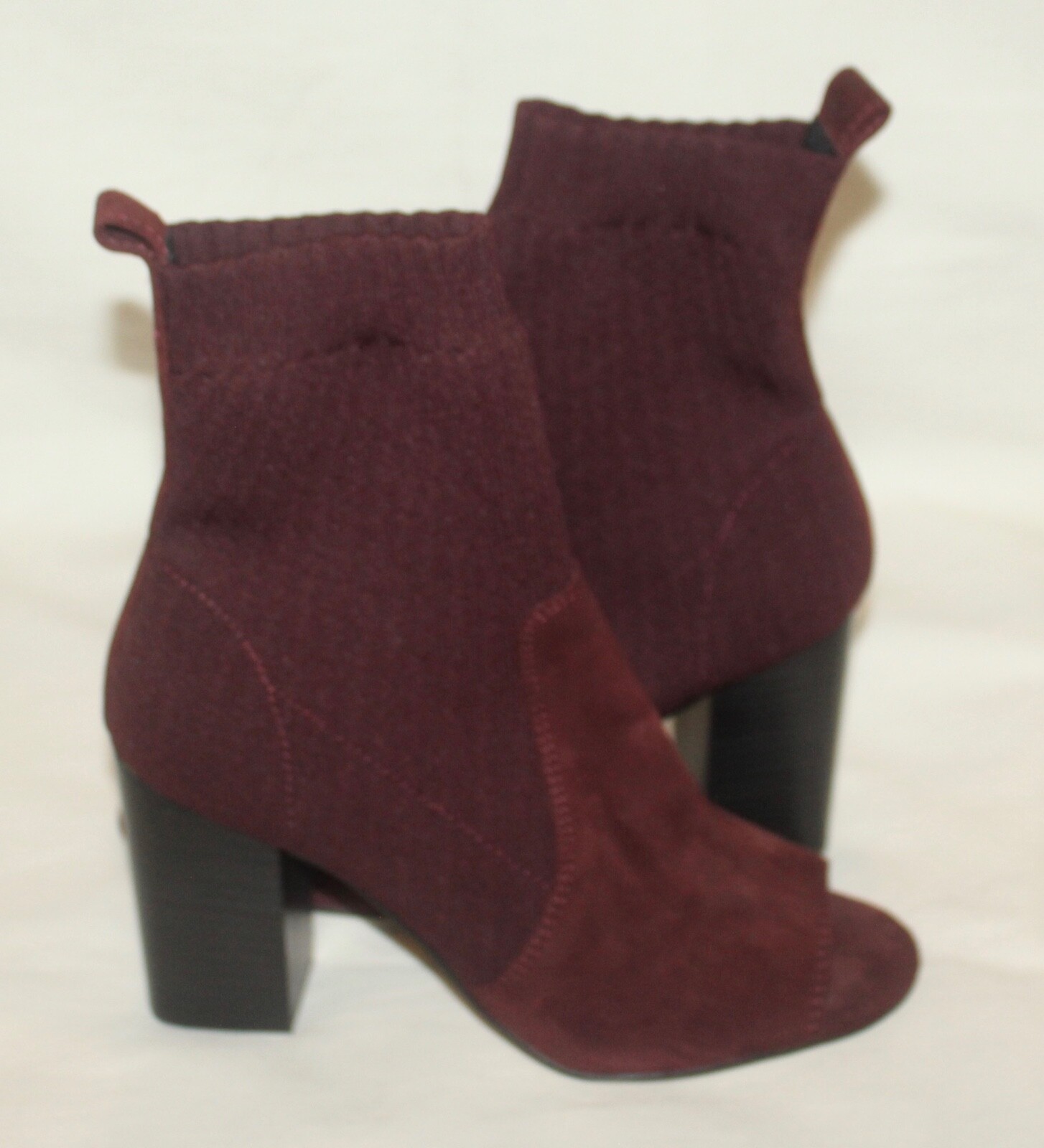SPLENDID Nuru Suede Peep Toe Stretch Ankle Booties SZ 7 NEW Deep Maroon ...