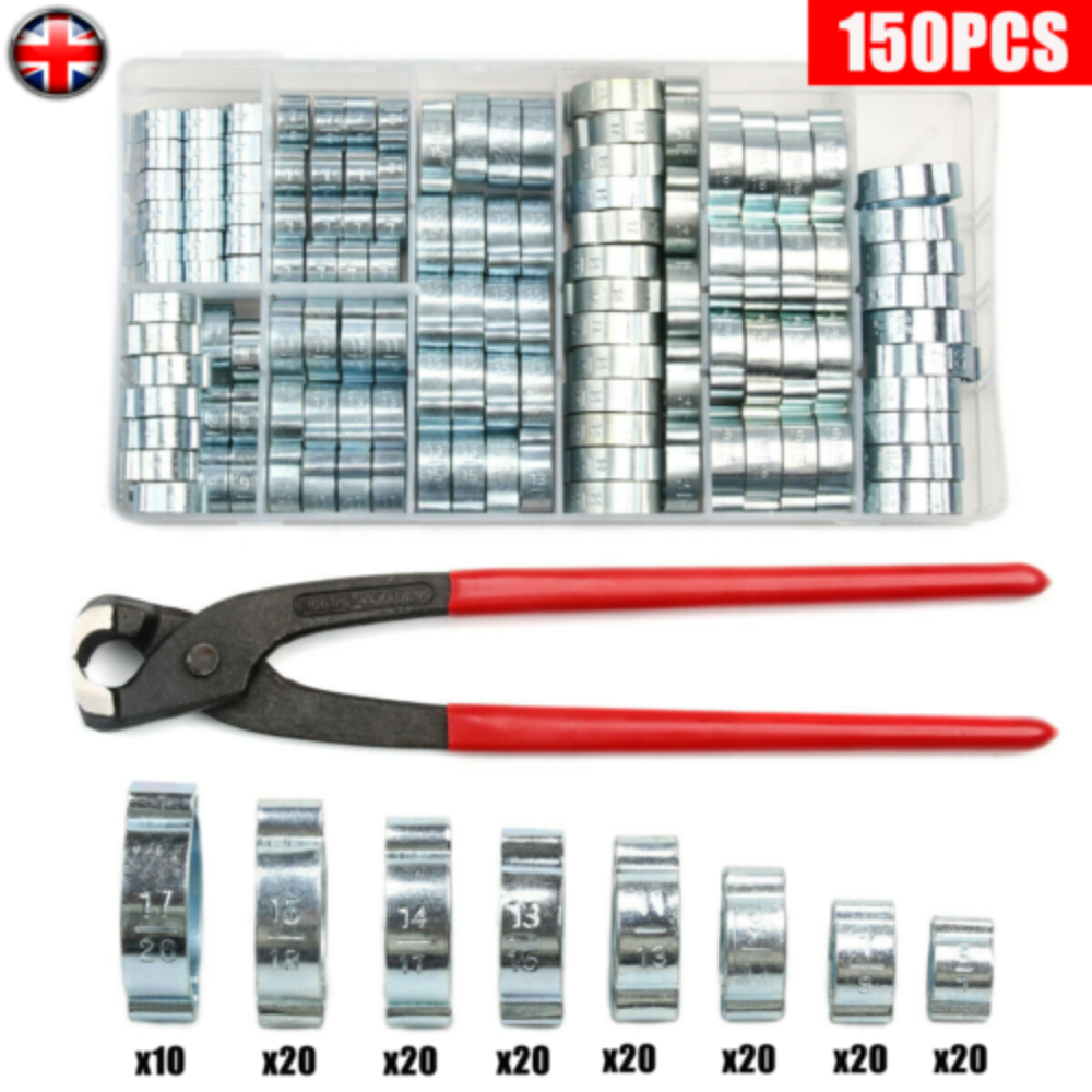 150x Double Ear Clamp O Clips Kit Crimp Air Silicone Petrol Water Fuel ...