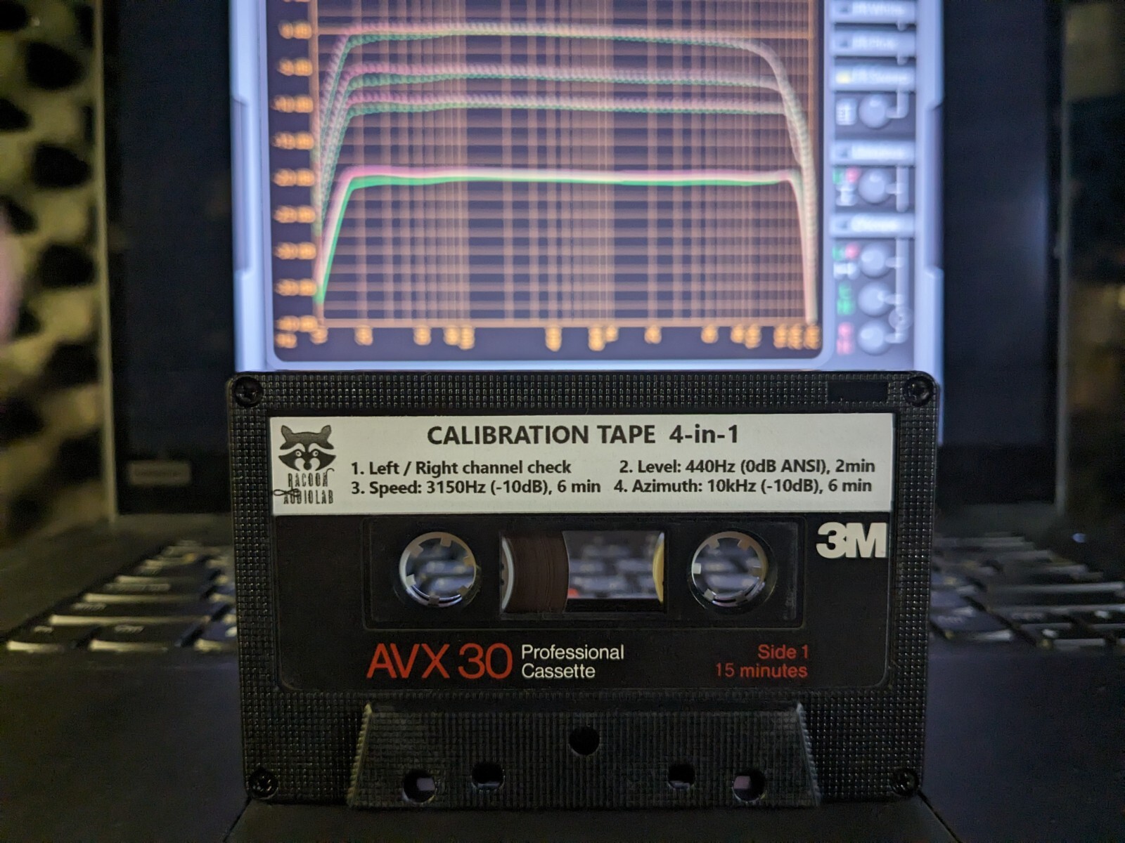 3M AVX30 calibration audio cassette tape 4-in-1: L/R, level, speed/W&F ...
