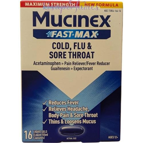 Mucinex Fast Max Cold Flu and Sore Throat 16 Liquid Gels NIB | eBay