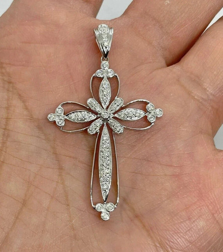 2Ct Round Cut lab created Diamond Cross Pendant 14K White Gold Finish ...