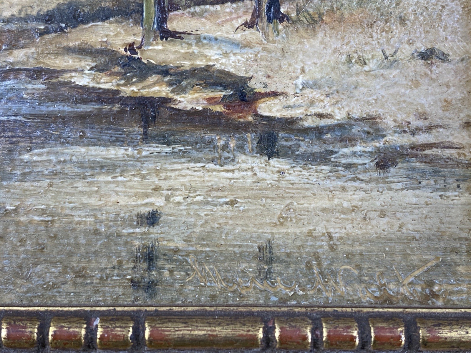 Illegibly Signed Walter Antique Oil Painting Winter River Landscape | eBay