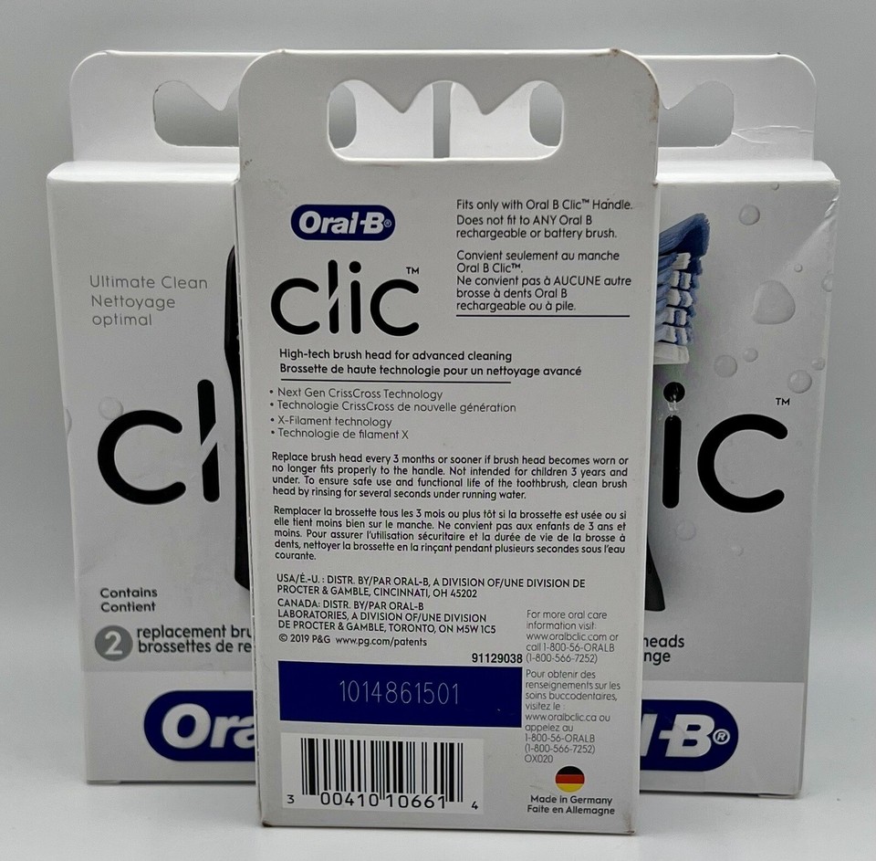 2 Oral-B Clic Toothbrush Ultimate Clean Replacement Brush Heads Refills ...