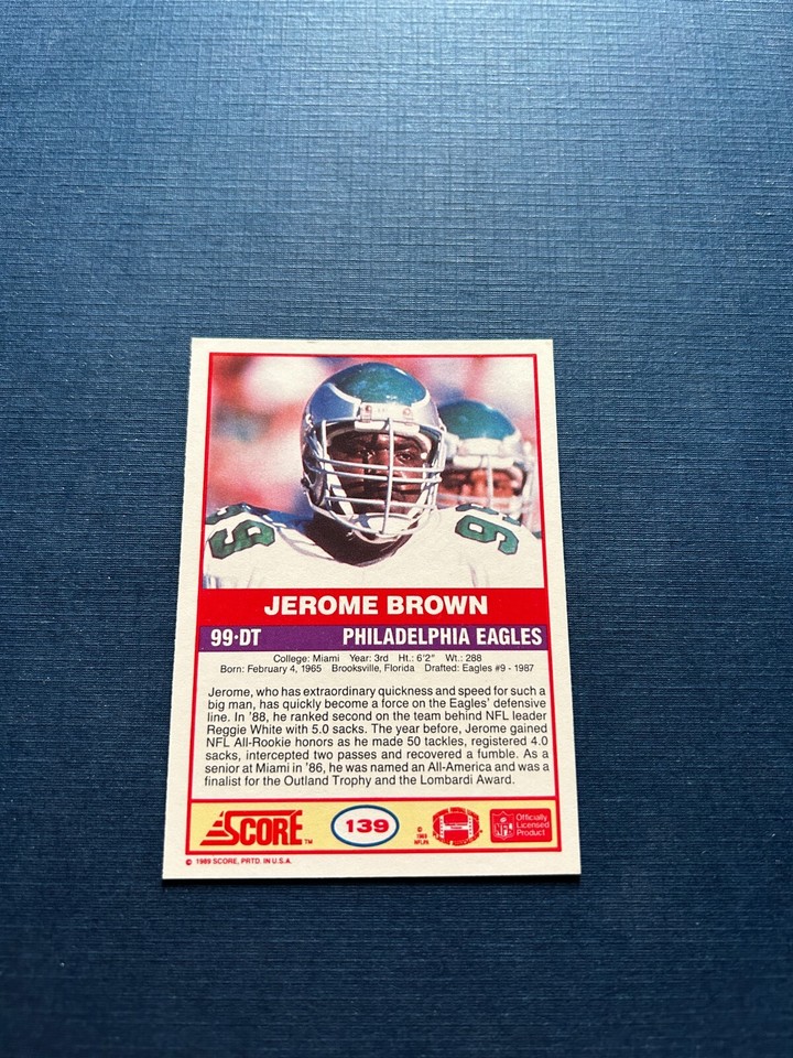 1989 Score Football Jerome Brown #139 Set Break NM | eBay