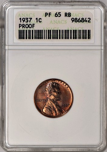 1937 Proof Lincoln Cent 1c Penny ANACS PF65RB - Nice Color! | eBay