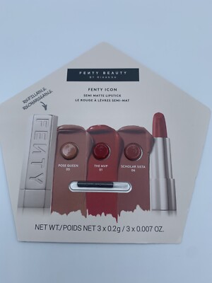 Fenty Icon Semi Matte Lipstick 3-Shade Sample Card with lip brush | eBay