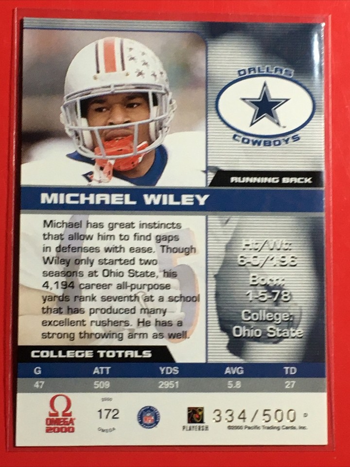 2000 Omega MICHAEL WILEY ROOKIE RC Dallas Cowboys OSU /500 | eBay