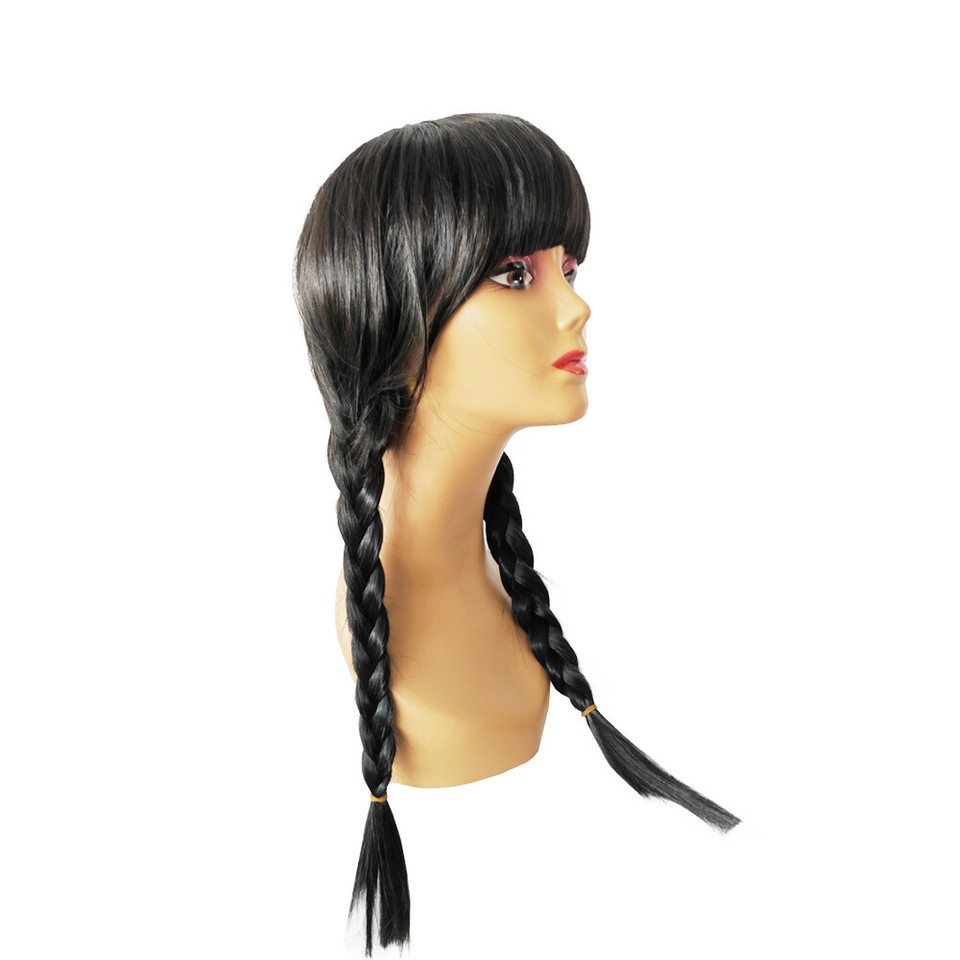 Wednesday The Addams Family Hair Girls Black Long Braided Wig Cosplay ...
