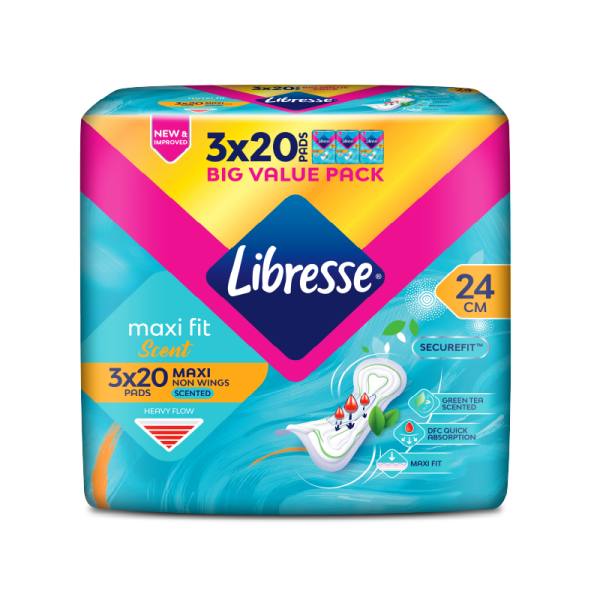 Libresse Maxi Fit 24cm Non-Wing Green Tea Pads Heavy Flow Sanitary ...