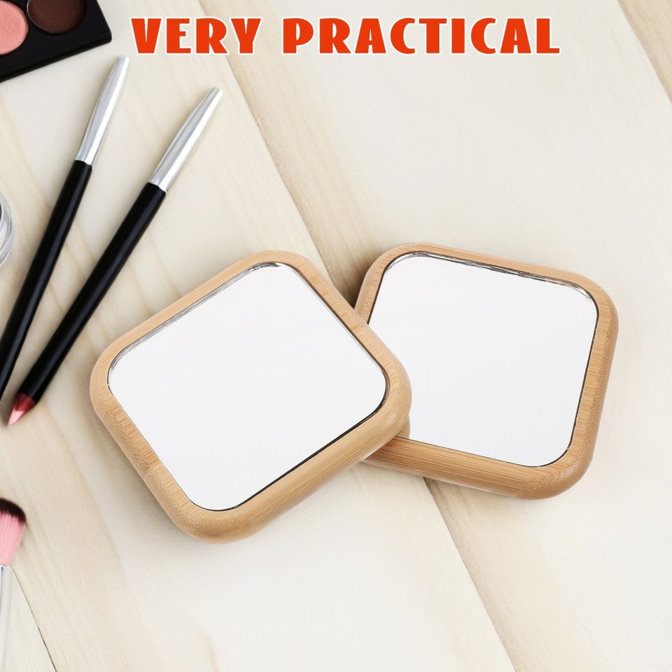 2pcs Wooden Mini Makeup Mirror Small Square Hand Mirror Vintage Pocket ...