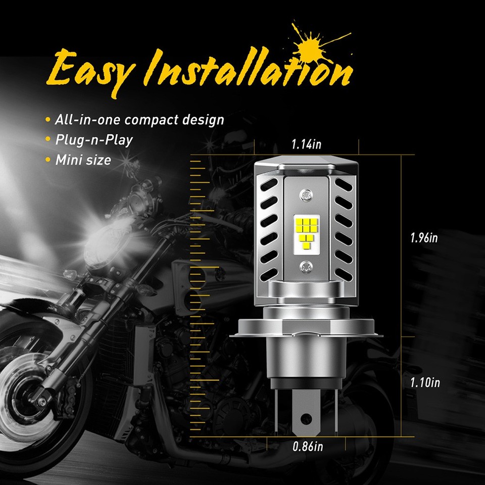 H4 9003 LED Motorcycle Headlight Bulbs Kit High Low Beam Super Bright ...