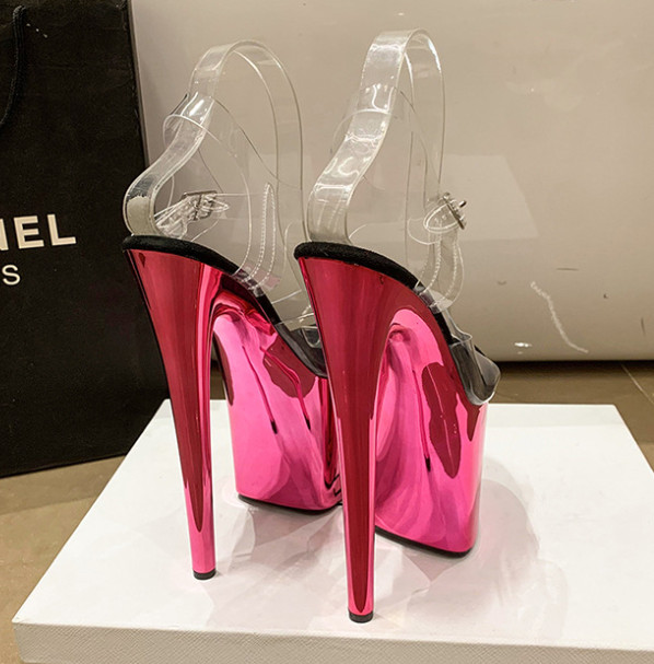 Womens PVC Peep Toe Platform Super High Heels Buckle Strap Sandals ...