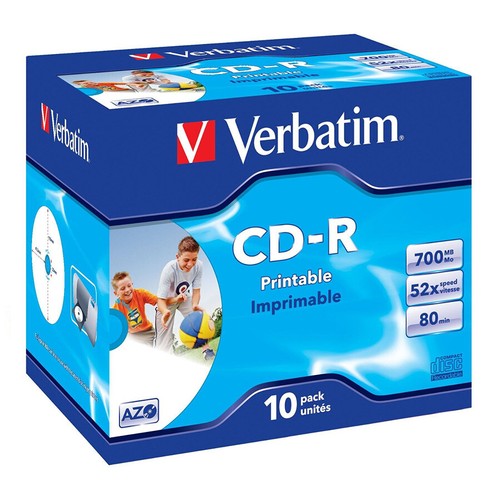 VERBATIM 43325 CD-R AZO 52X Printable 700MB ID Brand in Jewel Case ...