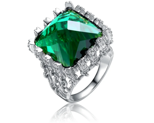 Lab Created Princess Cut Green & Round White Gemstone Women's Ring In ...