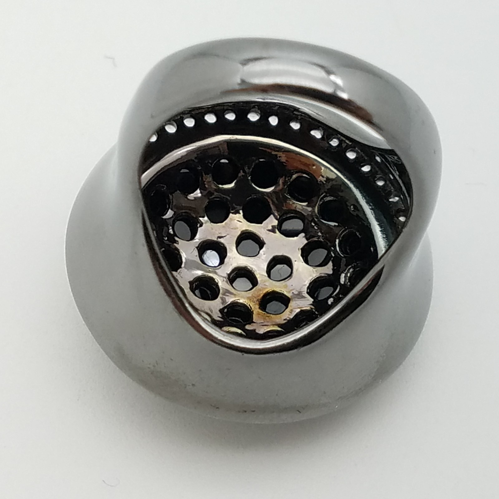 Blackened Sterling Silver 925 Spiky Black Spinel White Gem Dome Ring ...