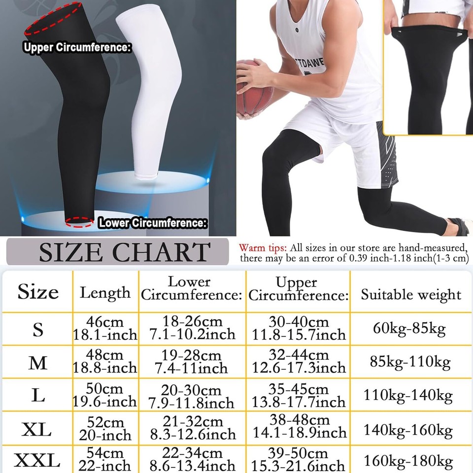 2 Pairs Leg Sleeves,Full Leg Compression Sleeve for Men Women,Long Knee ...