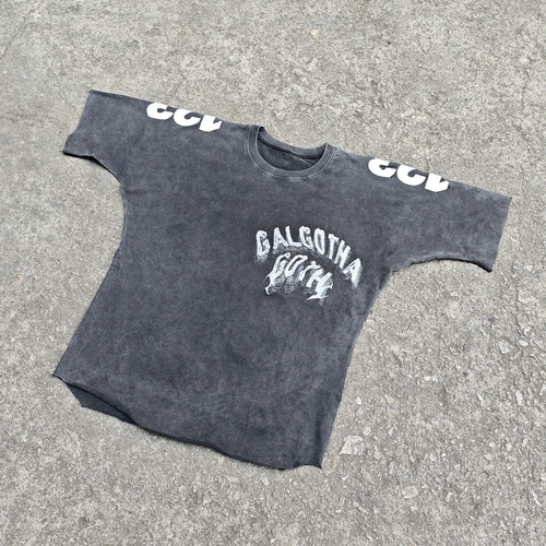 RRR123 GALGOTHA Goth T-shirt Oversized Tee Vintage Washed Black Men's ...