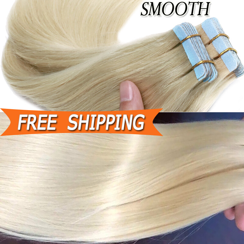 GREY Super Russian Tape In Real Remy Human Hair Extensions Wavy Skin ...