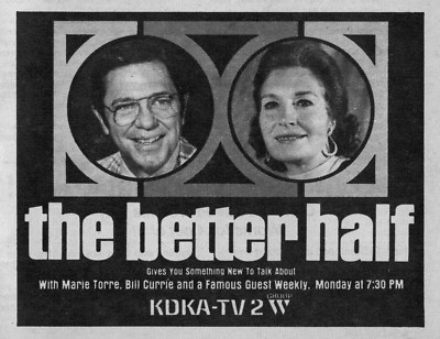 1973 TV AD ~ MARIE TORRE & BILL CURRIE HOST "THE BETTER HALF" KDKA ...