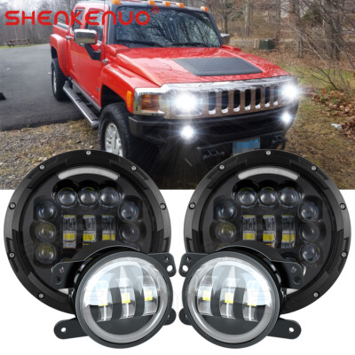 For Hummer H3 H3T 06-10 7"inch LED Headlights DRL & Halo 4" Fog Lights ...