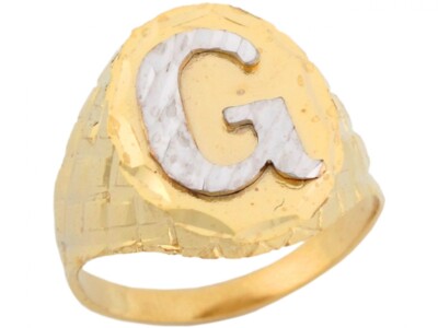 10k or 14k Two Tone Real Gold Diamond Cut Large Letter G Initial Mens ...