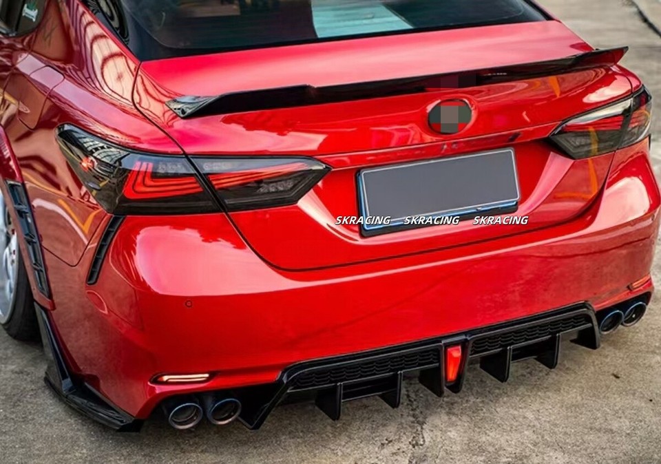 Glossy Black Rear Bumper Diffuser Kit W/Light Fits Toyota Camry 2018 ...