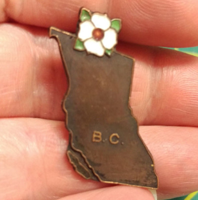 British Columbia Pin - British Columbia Canada Map shape w/ Dogwood at ...