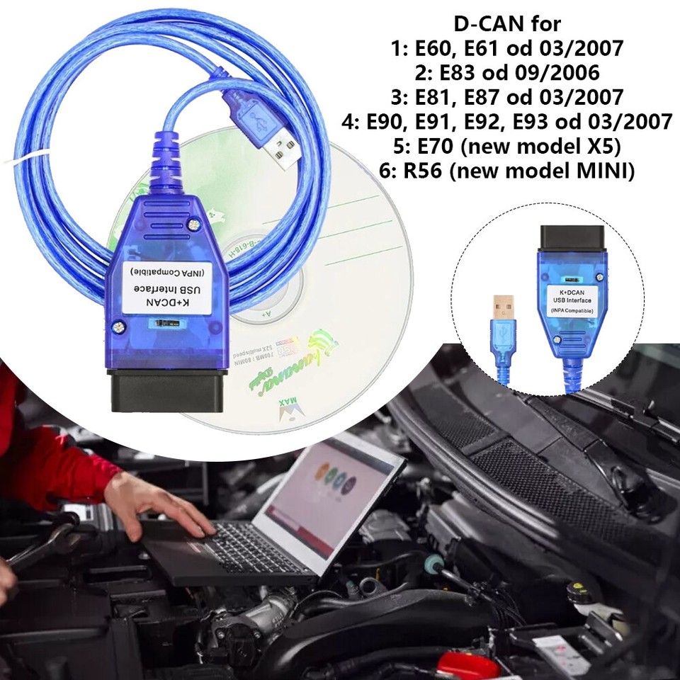 For BMW Inpa K+Dcan OBD2 Cable FTDI FT232RL Chip With Switch UK Stock ...