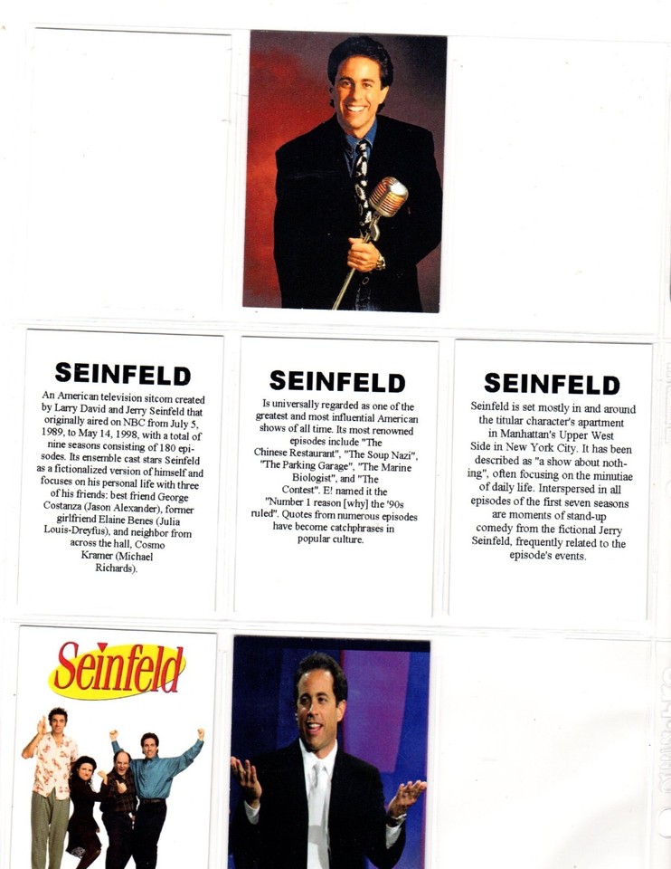 SEINFELD TV SHOW CUSTOM NOVELTY TRADING CARD 6 CARDS SET | eBay