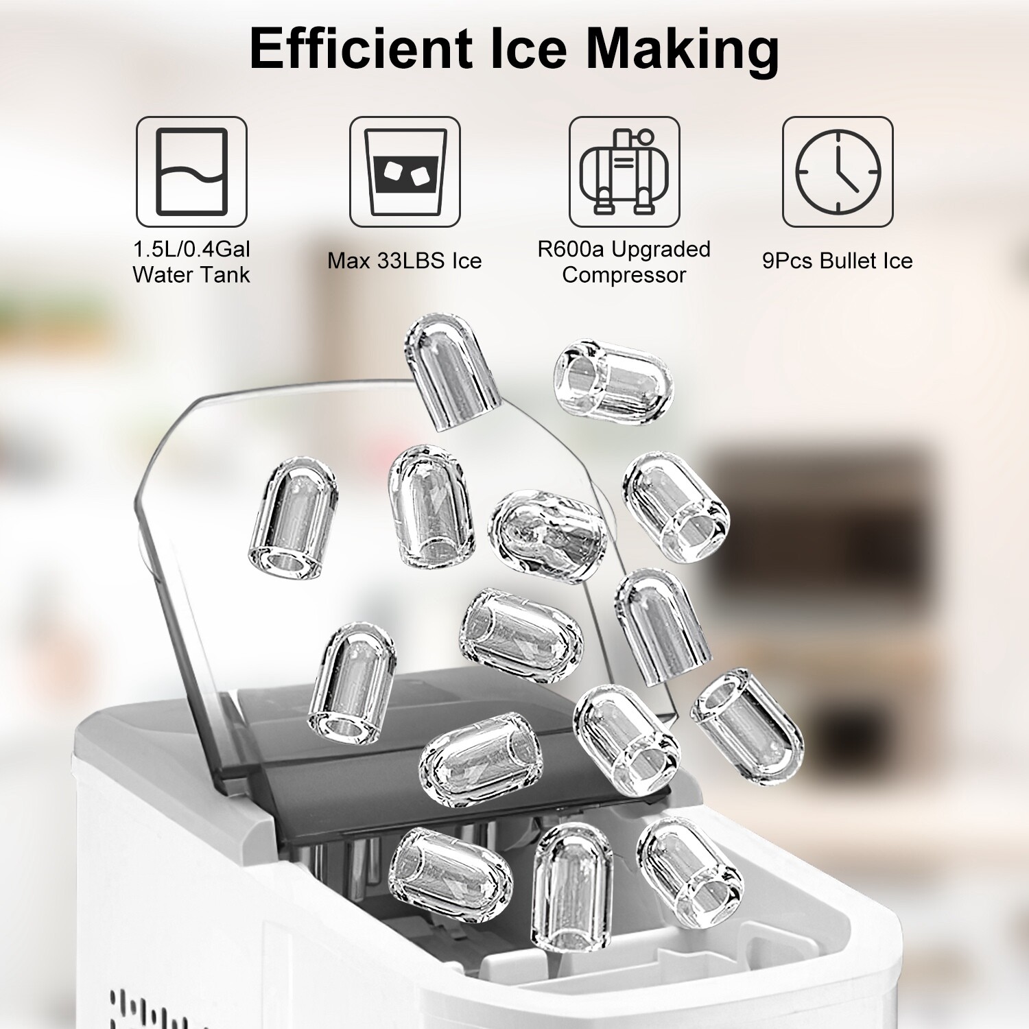 Portable Ice Maker Machine Countertop 33Lbs/24H Self-cleaning with ...