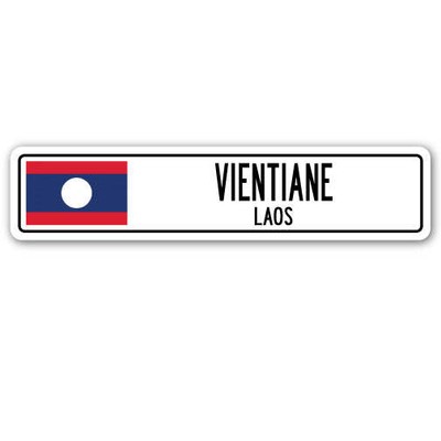 VIENTIANE LAOS Street Sign Lao Laotian flag city country road wall gift ...