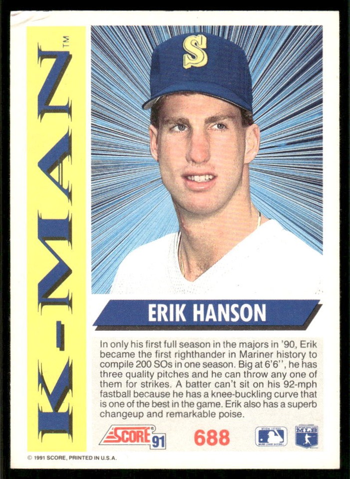 1991 Score #688 Erik Hanson | eBay
