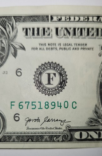 $1 Dollar Bill Fancy Serial # Wrap Around Broken Ladder Unique 8 digits ...