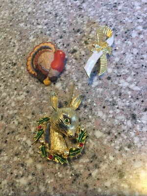 Vintage Hallmark Thanksgiving Turkey Plastic Pin Avon Reindeer Pin and ...