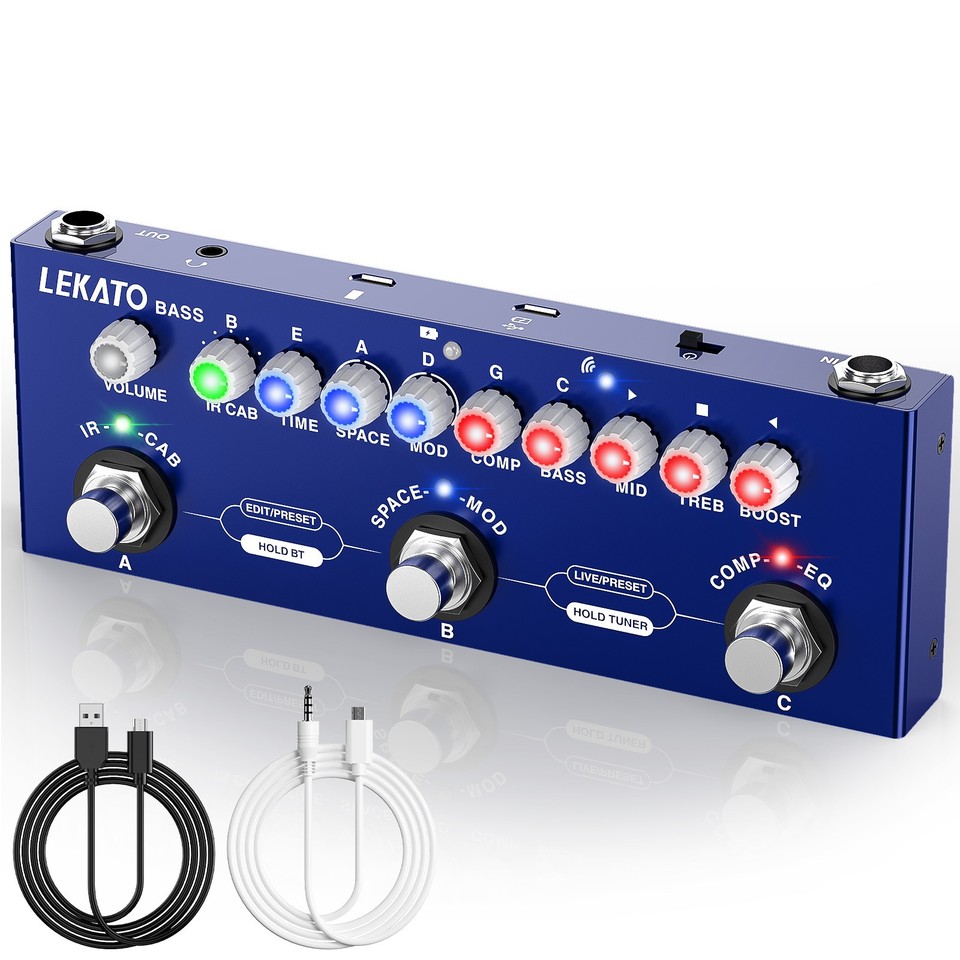 LEKATO Bass Multi Effects Pedal with IR Loading 9 AMP Models/Bluetooth ...