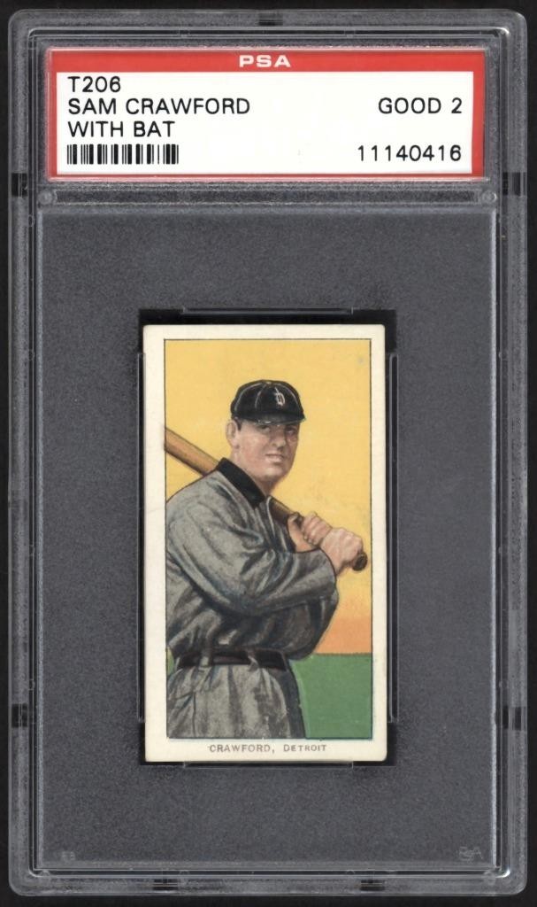 1909-11 T206 Sweet Caporal #111 Sam Crawford with Bat PSA 2 GOOD TIGERS ...