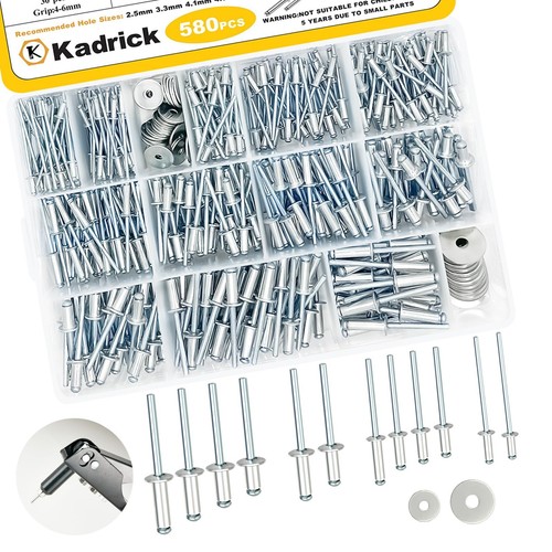 Kadrick 580Pcs Pop Rivets Assortment Kit,Commonly Used Aluminum Blind ...