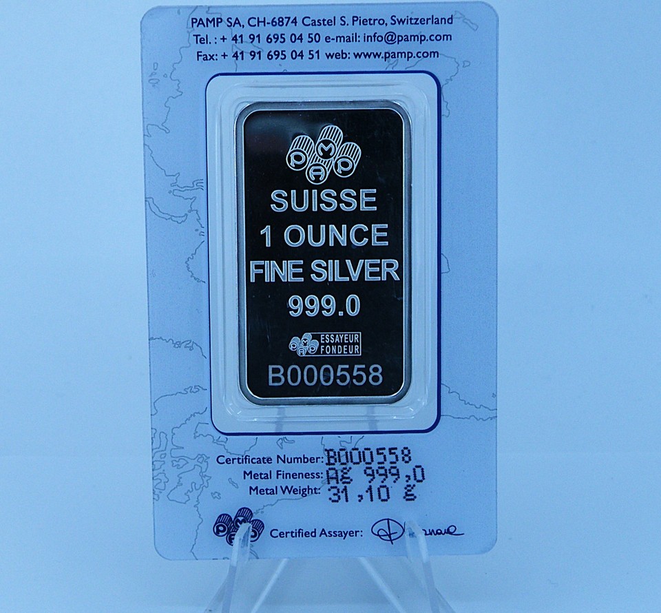 PAMP Suisse Rose 1 Troy Ounce .999 Swiss FINE SILVER Bar In Assay Card ...