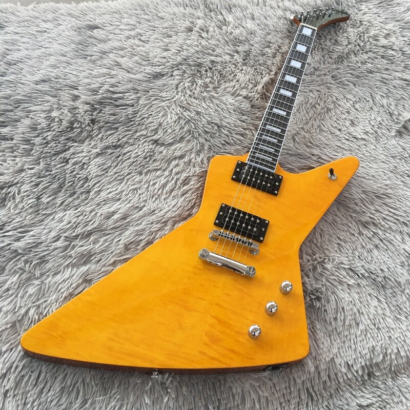 Custom Explorer Electric Guitar Yellow Flamed Maple Top Bone Nut Open ...
