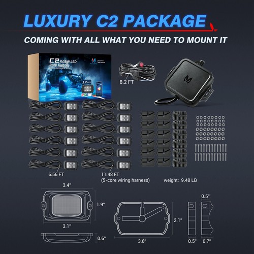 MICTUNING C2 RGBW LED Rock Lights 12 Pods LED Underglow Underbody Neon ...