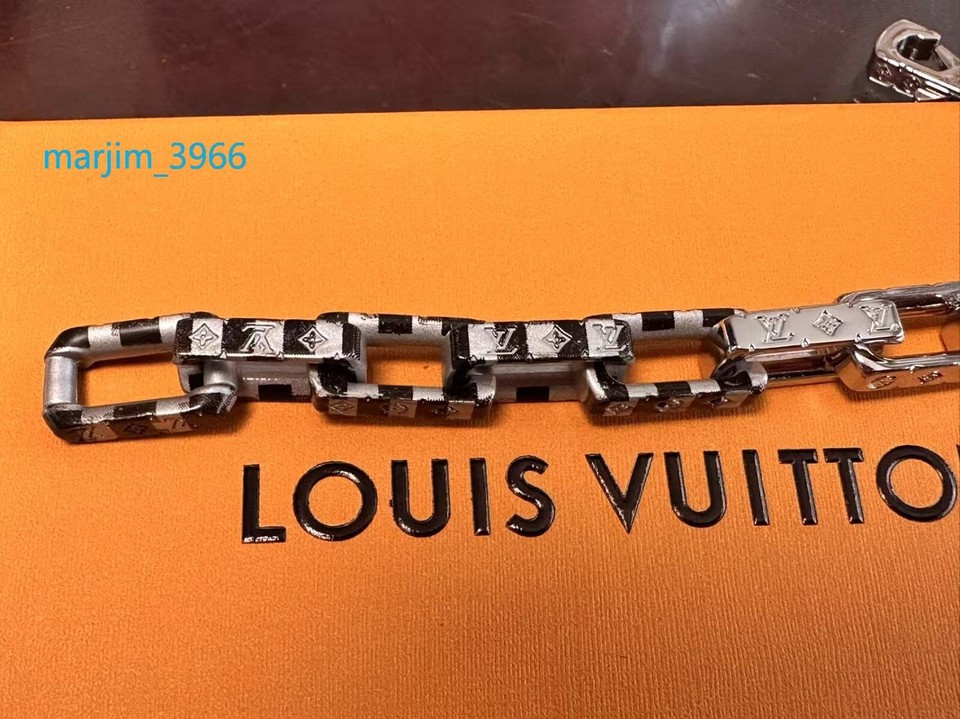 Louis Vuitton Monogram Canvas Silver Tone 8.5" LV Pin Bracelet | eBay