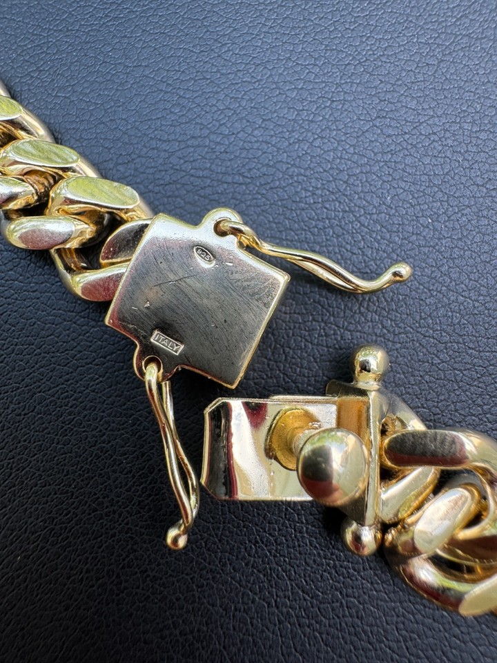 Miami Cuban Link Chain Bracelet 14k Gold Plated Solid 925 Silver Box ...