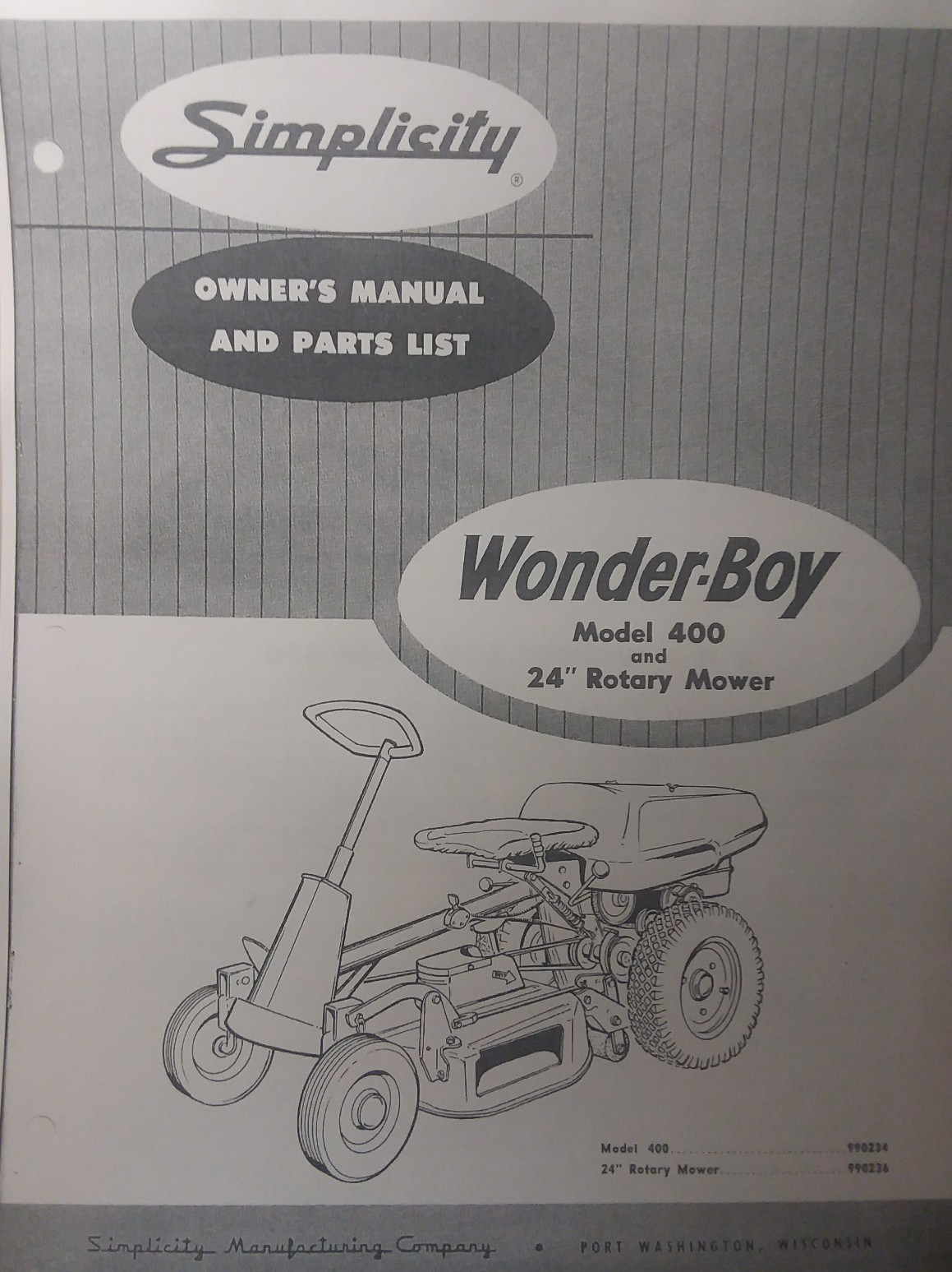 Simplicity Wonder-Boy 400 Riding Tractor & 24" Mower Owner & Parts ...