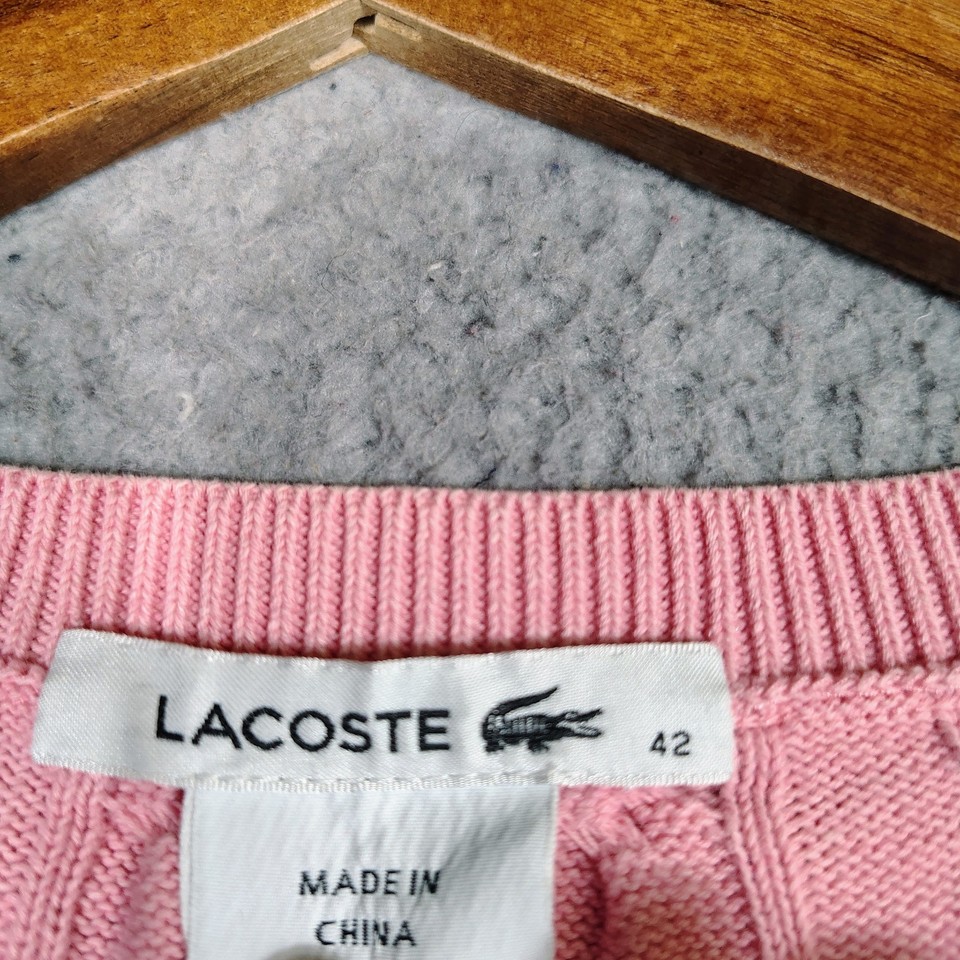 Lacoste Cardigan Women's 42 Pink Cable Knit Button Front Long Sleeve ...