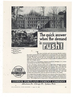 1940 Lehigh Portland Cement Ad: Davidson College Dorm - Davidson, North ...