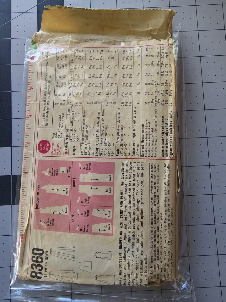 Vnt 60s SEWING PATTERN SIMPLICITY 8360 Mini Skirt Dress Tunic Vest Pant Sz 15/16 | eBay