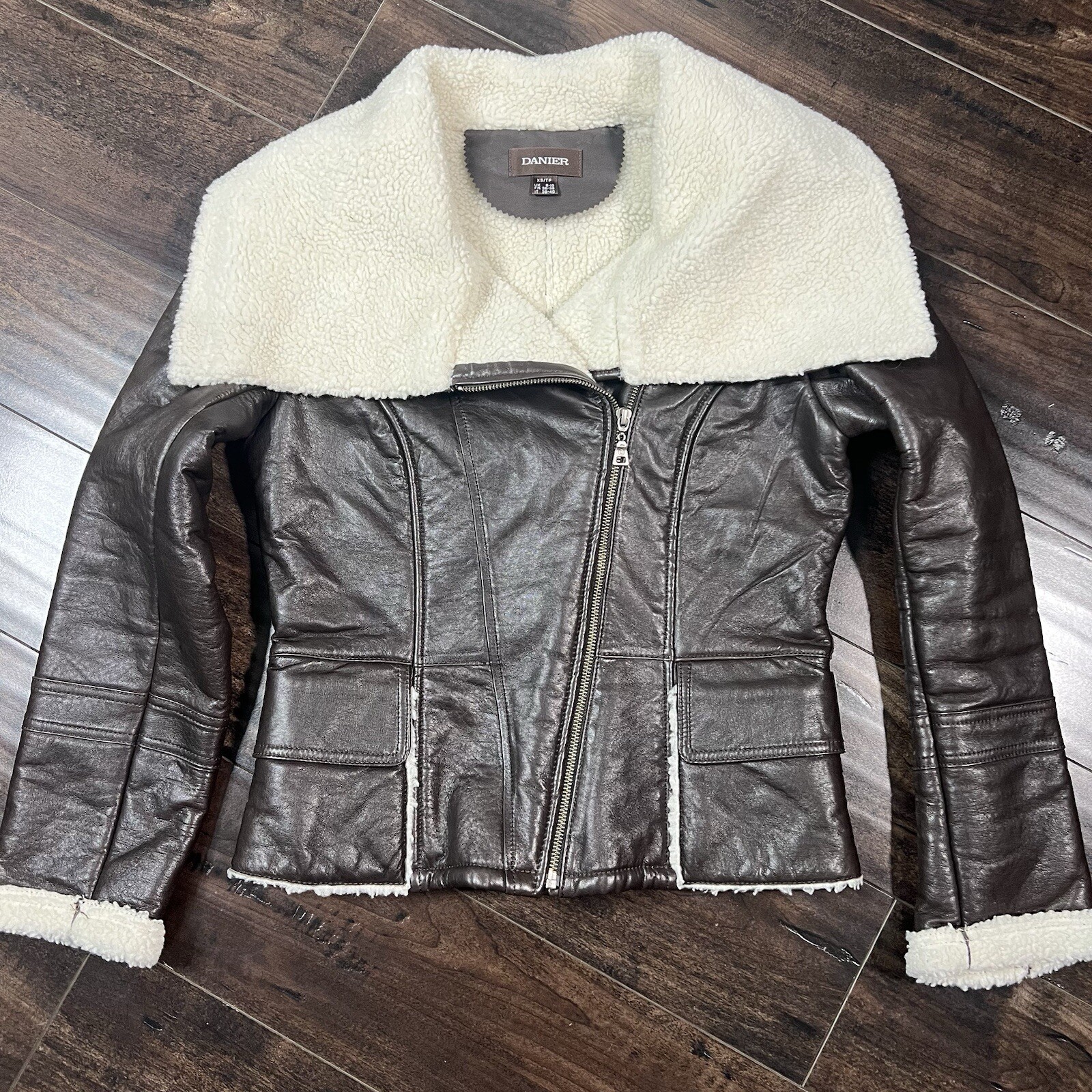 Danier Leather Bomber Jacket Brown Aviator Genuine Le… - Gem