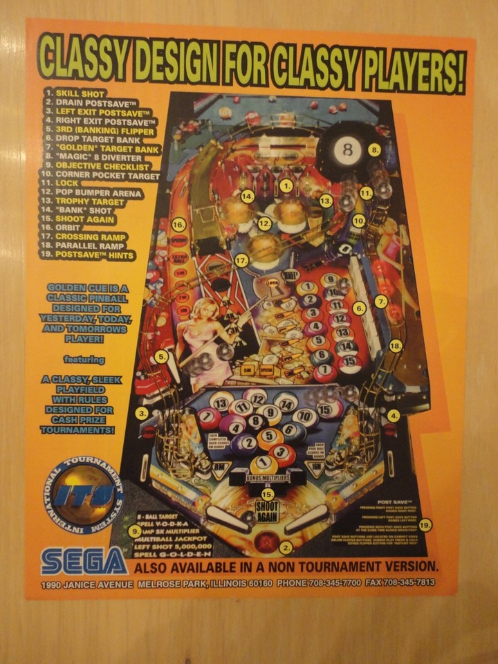 Golden Cue Kelly Packard Proto Type Pinball Machine Flyer | eBay