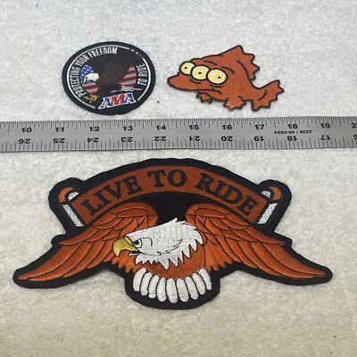 Motorcycle Patch Lot-Large Live To Ride-Simpsons Blinky-Iron On-Biker ...