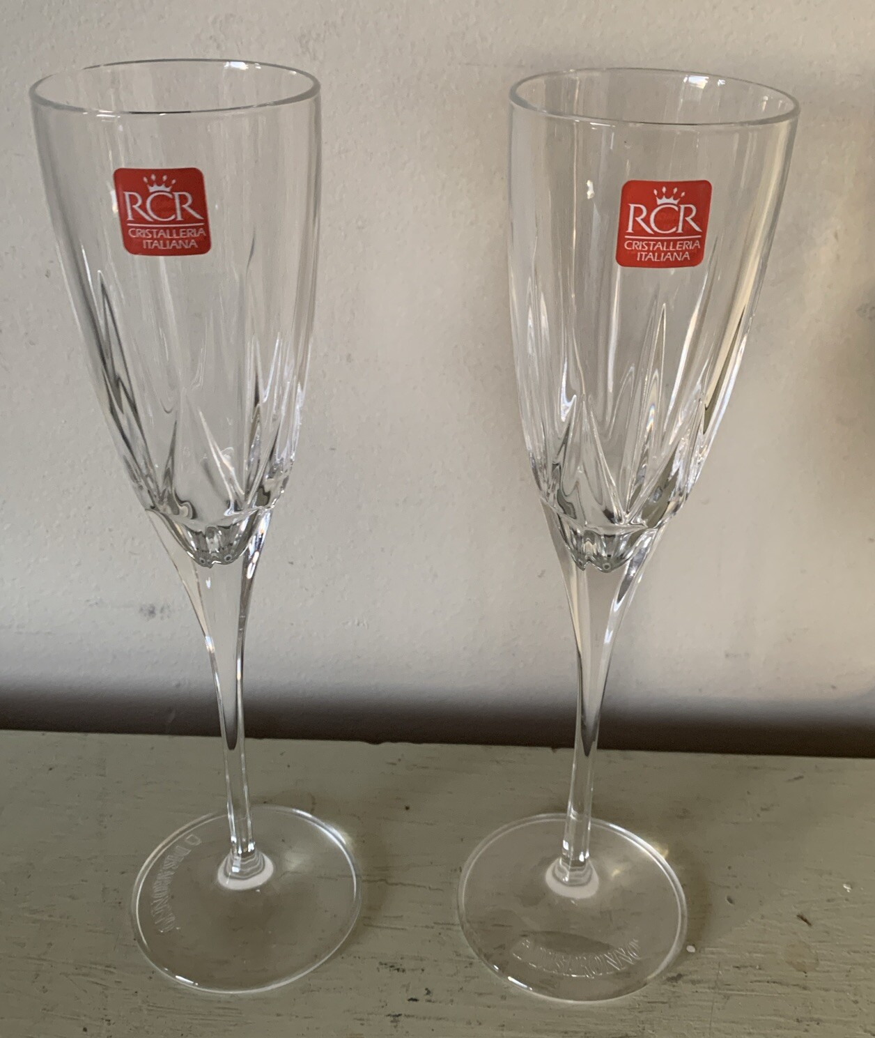 RCR Italian Crystal Disarrano Champagne Flute 9.5" Glasses Pair Set Of ...